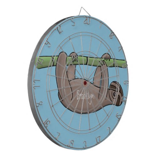 Cute smiling sloth on bamboo cartoon illustration dart board | Zazzle