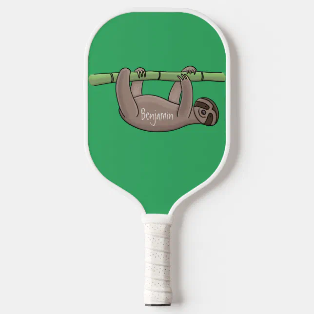 Cute smiling sloth on bamboo cartoon illustration pickleball paddle ...