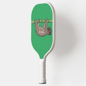 Cute smiling sloth on bamboo cartoon illustration pickleball paddle ...