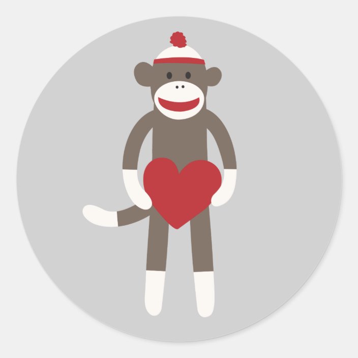 Cute Smiling Sock Monkey with Heart Sticker | Zazzle.com