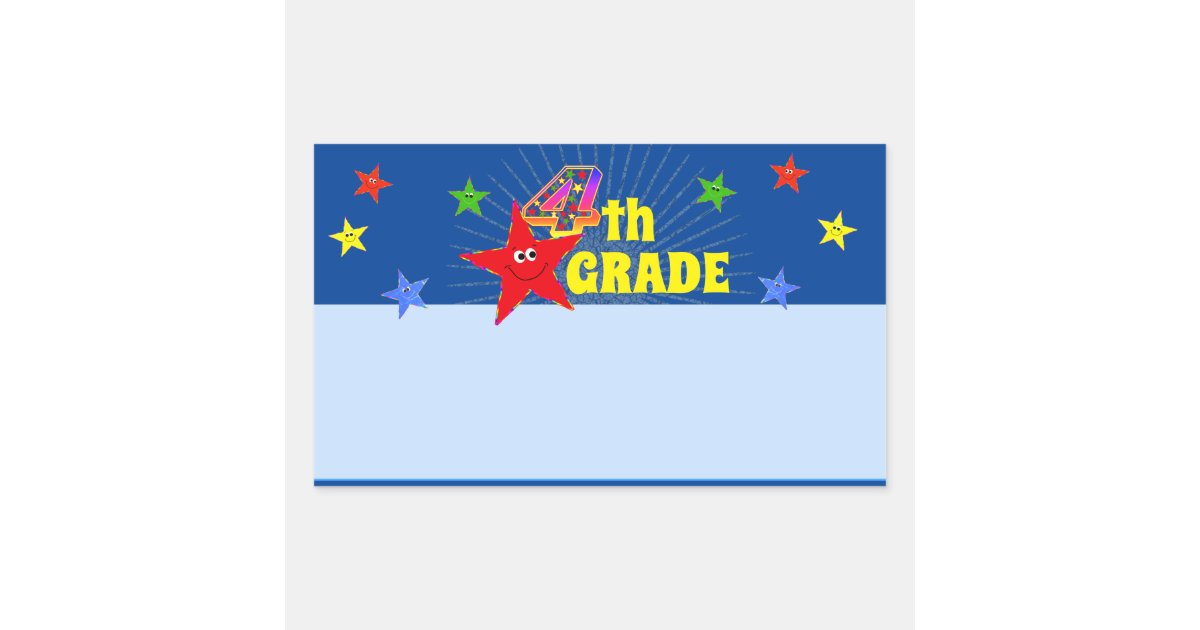 Cute Smiling Star 4th Grade Name Label Sticker | Zazzle