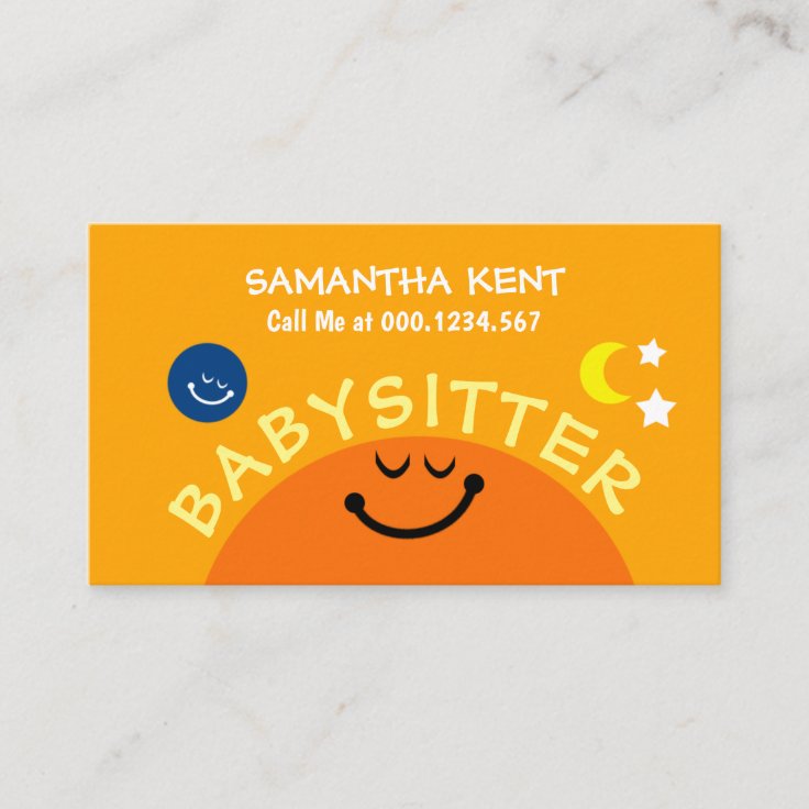 Cute Smiling Sun Babysits Earth Moon Stars Nanny Business Card | Zazzle