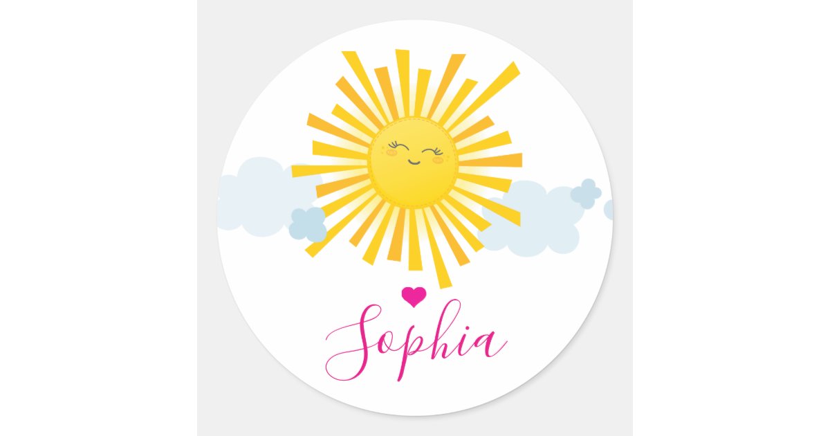 CUTE SMILING SUN SUNSHINE kawaii illustration Classic Round Sticker ...