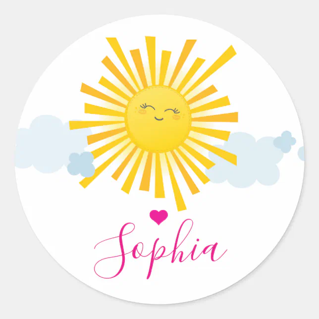 CUTE SMILING SUN SUNSHINE kawaii illustration Classic Round Sticker ...