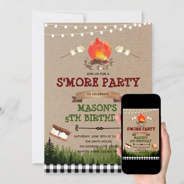 Cute s'more bonfire party invitation | Zazzle