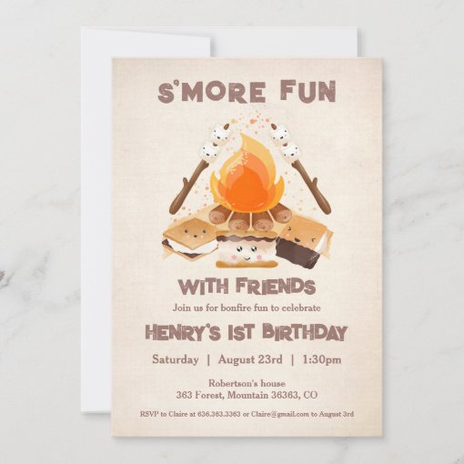Cute S'more Fun Campfire 1st Birthday Invitation | Zazzle