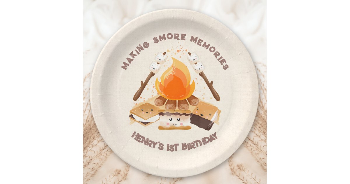 Cute S'more Fun Campfire 1st Birthday Paper Plates | Zazzle