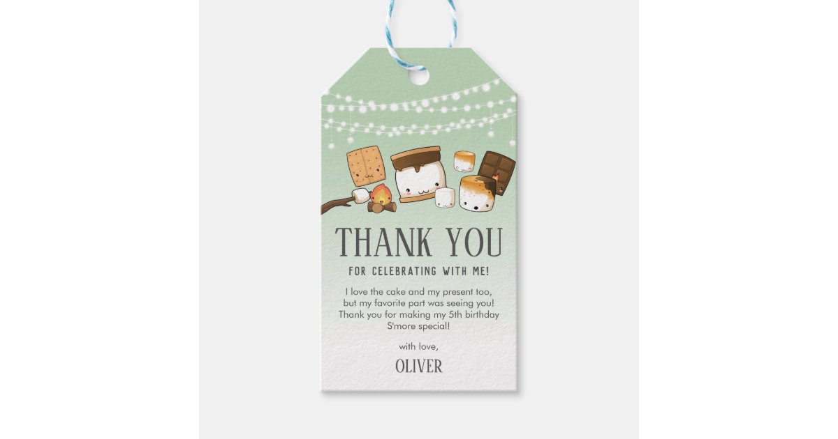Cute S'mores Camping Birthday Thank You Favor Gift Tags | Zazzle