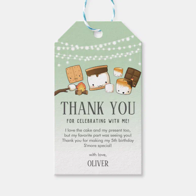 Cute S'mores Camping Birthday Thank You Favor Gift Tags | Zazzle