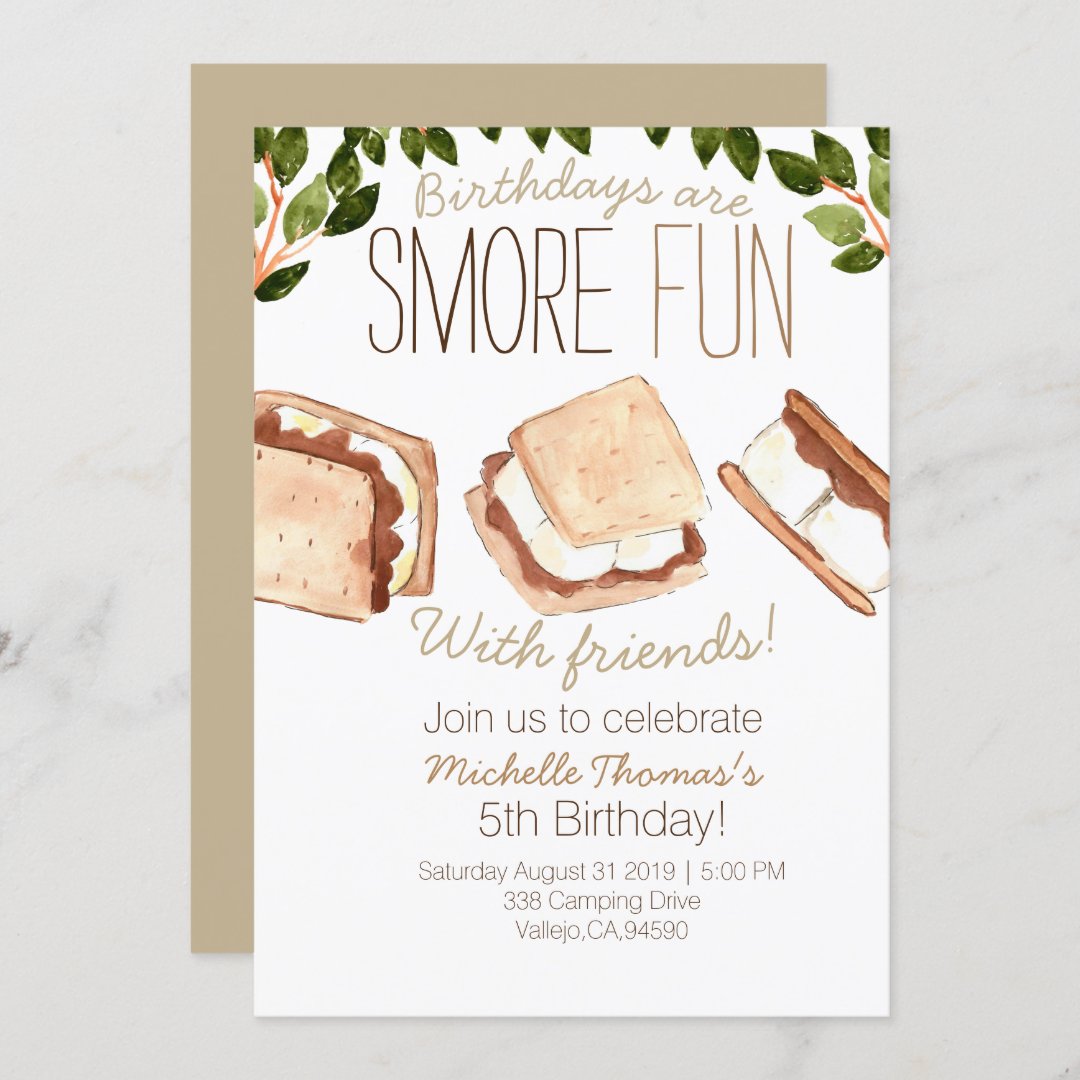 Cute smores camping kid birthday invite | Zazzle
