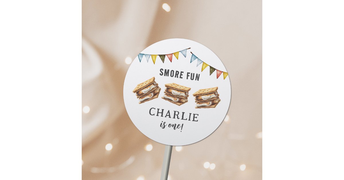 Cute Smores Camping Rustic 1st Birthday Classic Round Sticker | Zazzle