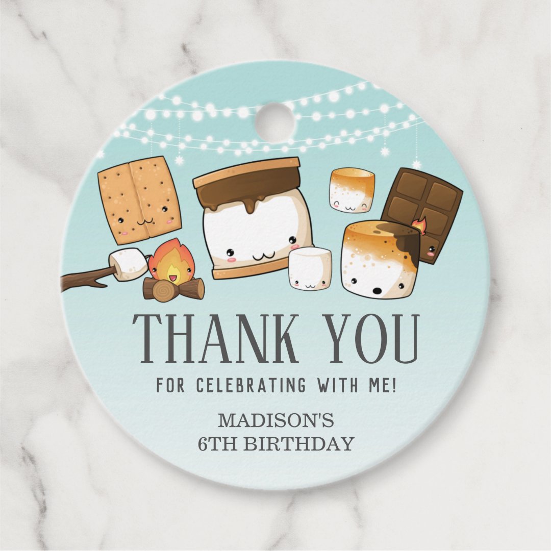 Cute S'mores Smore Birthday Party Blue Thank You Favor Tags | Zazzle