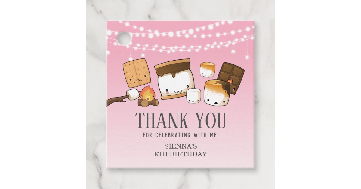 Cute S'mores Smore Birthday Party Thank You Pink Favor Tags | Zazzle