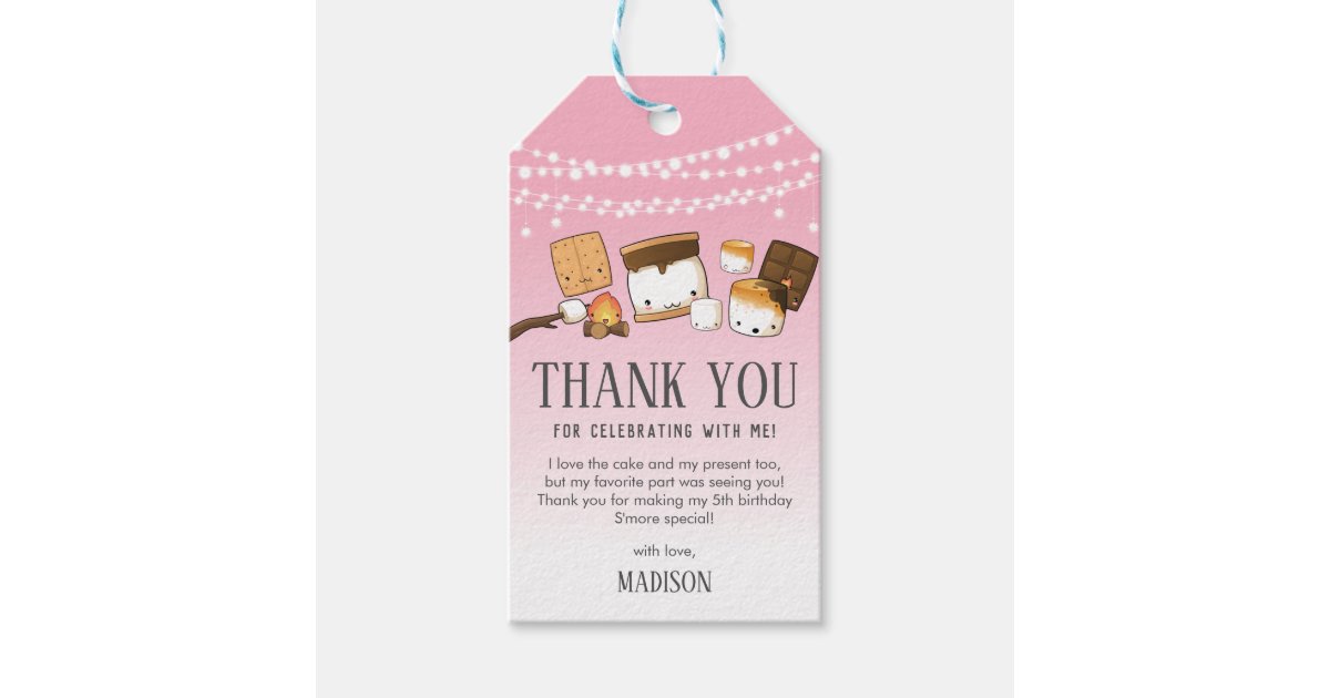Cute S'mores Smore Camping Birthday Thank You Gift Tags | Zazzle