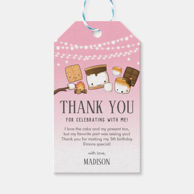 Cute S'mores Smore Camping Birthday Thank You Gift Tags | Zazzle