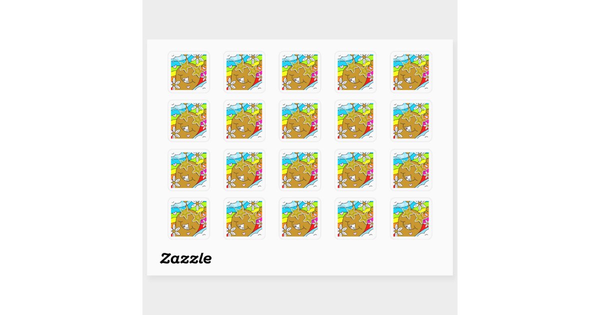 Cute Snail Groovy Summer Mail Square Square Sticker | Zazzle