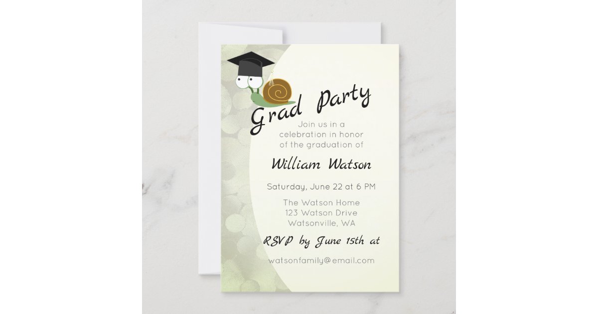 Cute Snail Themed Graduation Party Invitation | Zazzle