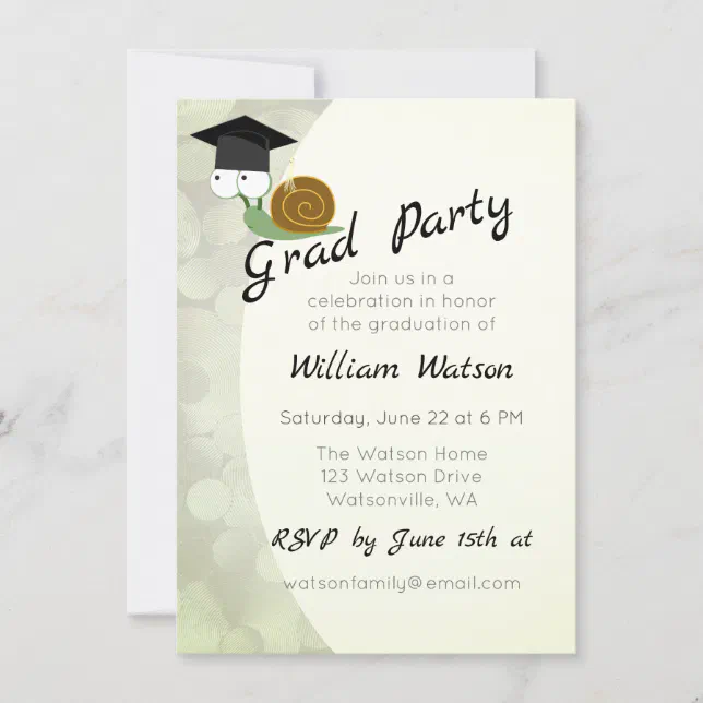Cute Snail Themed Graduation Party Invitation | Zazzle