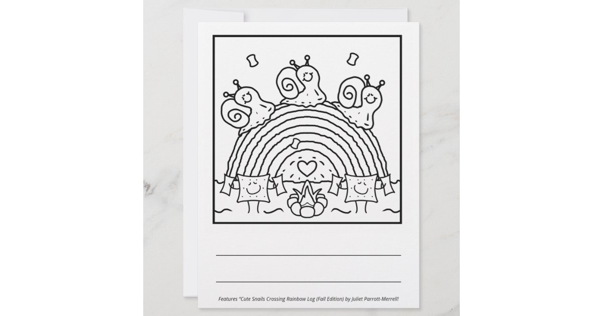 Cute Snails Rainbow Log Fall Coloring Page | Zazzle