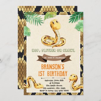 Cute snake reptile birthday party invitation | Zazzle