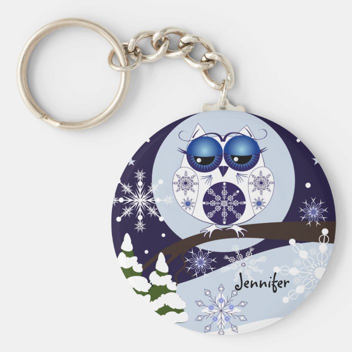 Cute Snow Owl & custom Name keychain | Zazzle.com