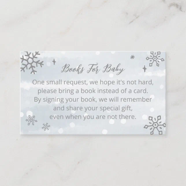 Cute Snowflakes Baby Shower Books For Baby Enclosure Card | Zazzle