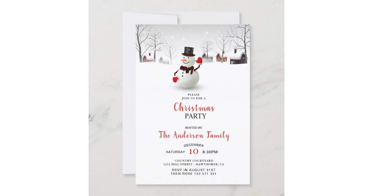 Cute Snowman Christmas Party Invitation | Zazzle