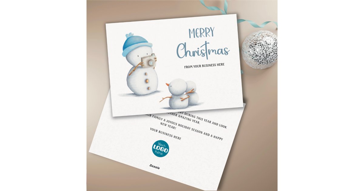 Cute Snowman Christmas Photography Business Logo Holiday Card | Zazzle