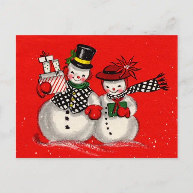 Cute Snowman Couple Holiday Postcard | Zazzle