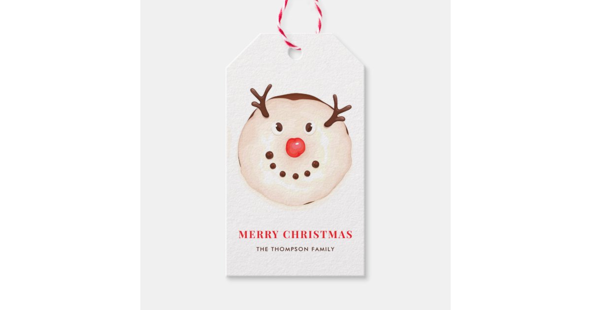 Cute Snowman Donuts Festive Christmas Gift Tags | Zazzle