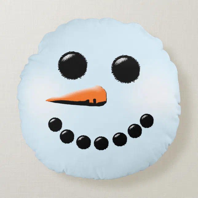 Cute Snowman Face Winter Holiday Snowmen Round Pillow | Zazzle