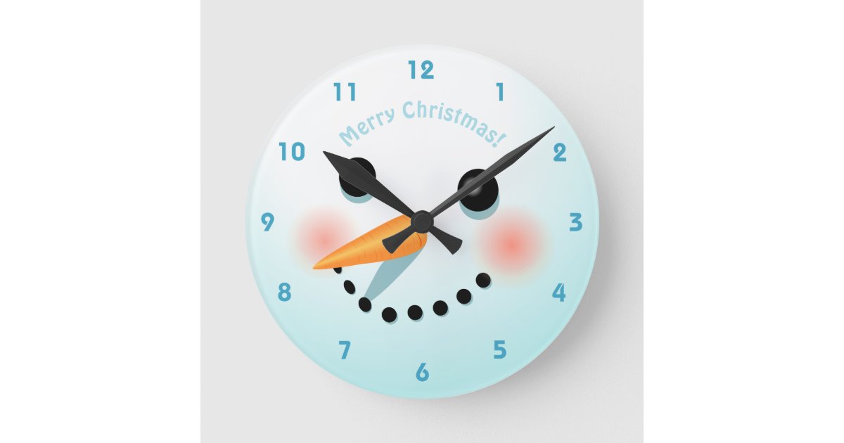 Cute Snowman Head With Rosy Cheeks Round Clock | Zazzle