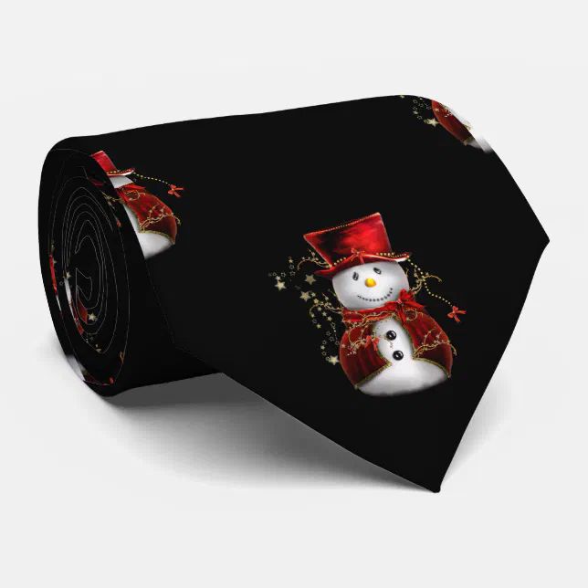 Cute Snowman in Red Velvet Christmas Tie | Zazzle