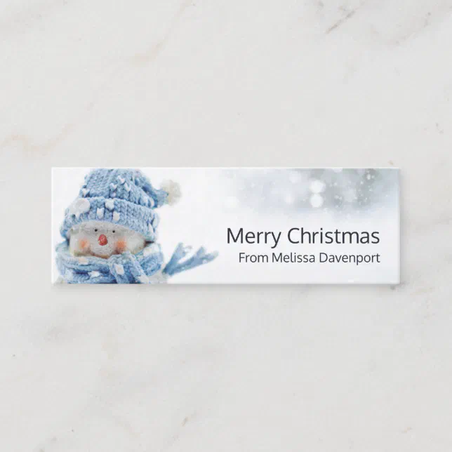 Cute Snowman in Winter Photo Christmas Greeting Mini Business Card | Zazzle