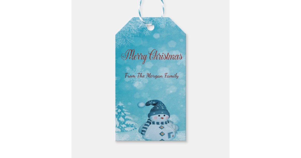 Cute Snowman,Merry Christmas,Pine Tree Gift Tags | Zazzle