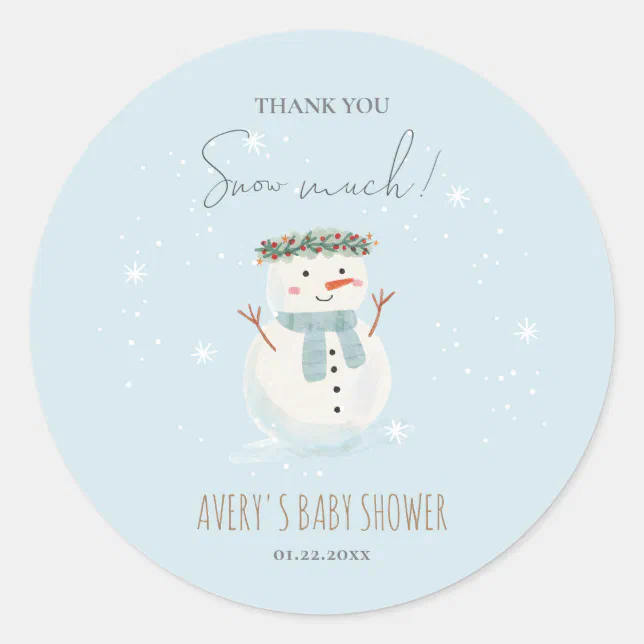 Cute Snowman Thank You Snow Much Small Classic Round Sticker | Zazzle