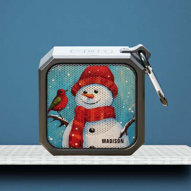 Cute Snowman Winter Christmas Personalized Name Bluetooth Speaker | Zazzle