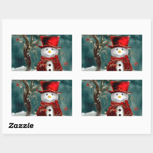 Cute snowmans - snowman illustration rectangular sticker | Zazzle