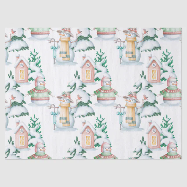 Cute Snowmen and Christmas Trees Decoupage Tissue Paper | Zazzle