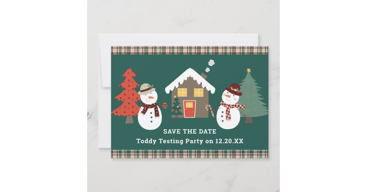 Cute Snowmen Christmas Plaid Save the Date Party Invitation | Zazzle