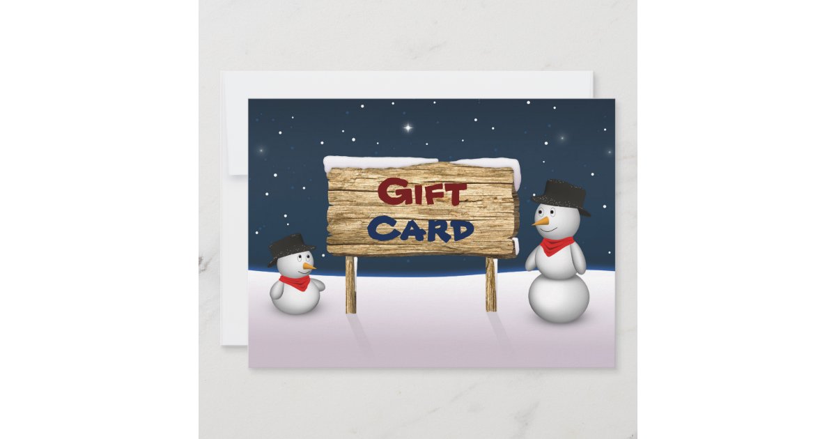 Cute Snowmen with Wooden Gift Card Sign | Zazzle