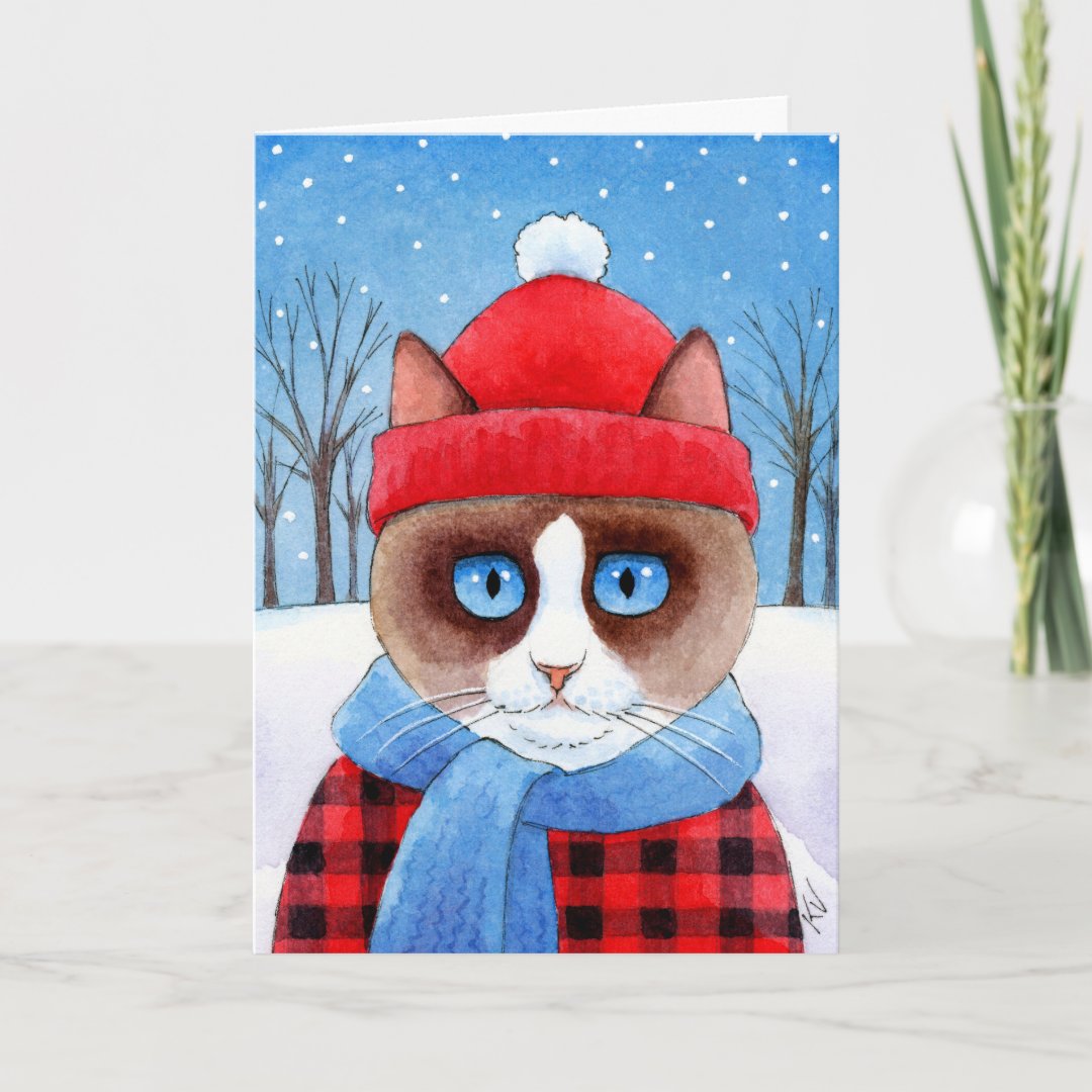 Cute Snowshoe Lumberjack Cat Christmas winter card | Zazzle