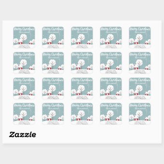 Cute Snowy Houses and Trees Square Sticker | Zazzle