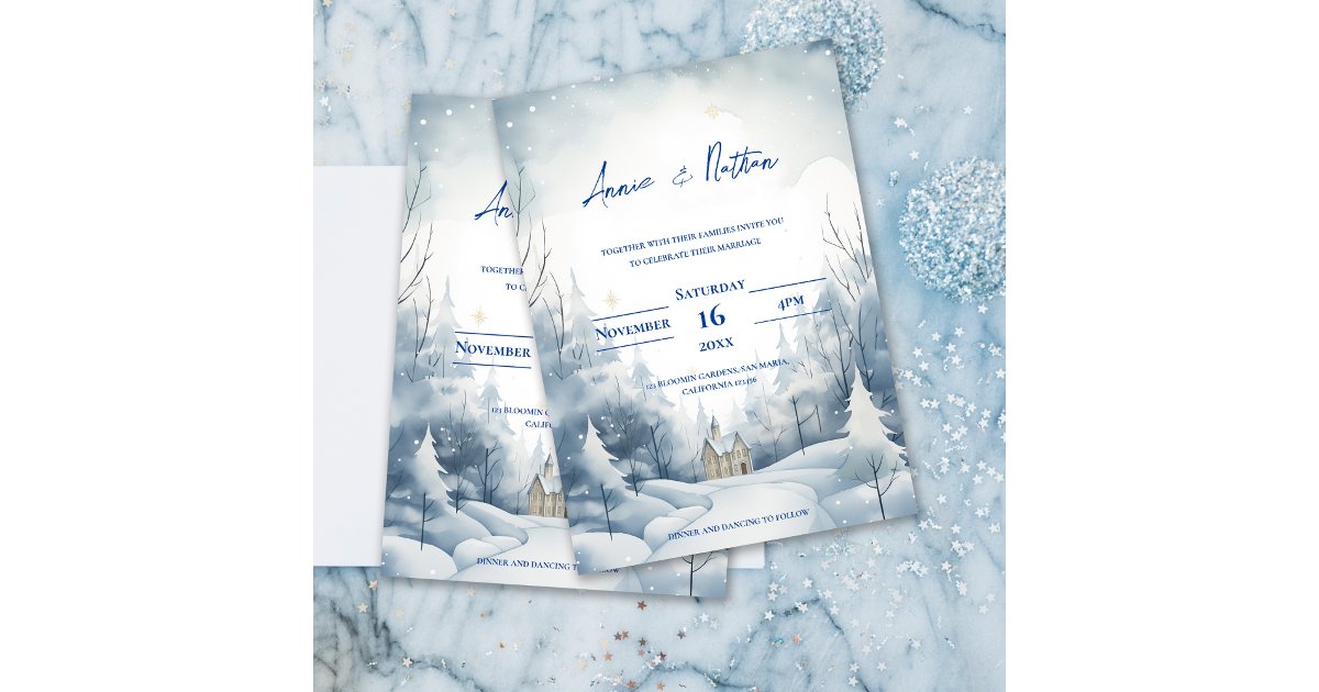 Cute Snowy Landscape Winter Wedding Invitation | Zazzle
