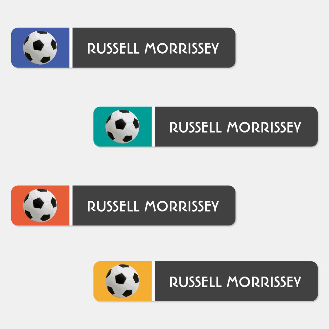 Cute Soccer Ball Kids Name Colorful Labels | Zazzle