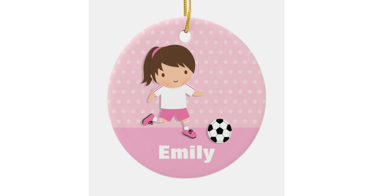 Cute Soccer Footballer Girl Pink Personalized Ceramic Ornament | Zazzle