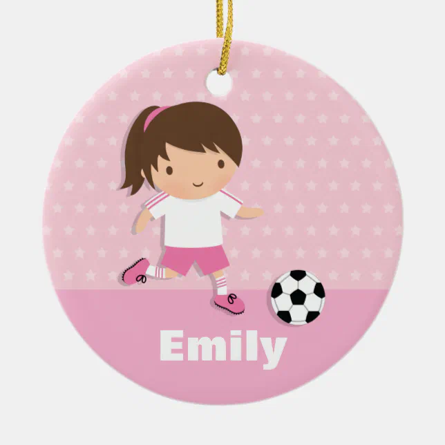 Cute Soccer Footballer Girl Pink Personalized Ceramic Ornament | Zazzle