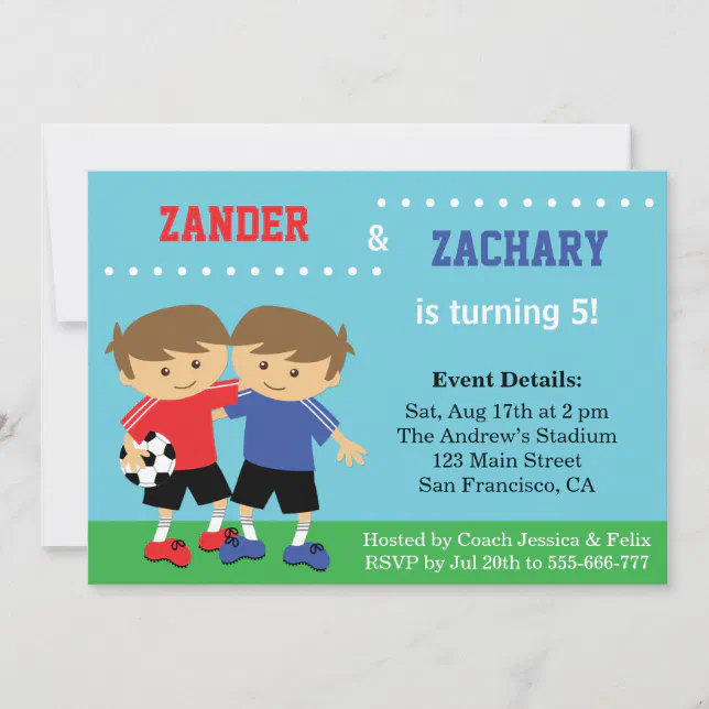 Cute Soccer Twins, Soccer Kids Birthday Party Invitation | Zazzle