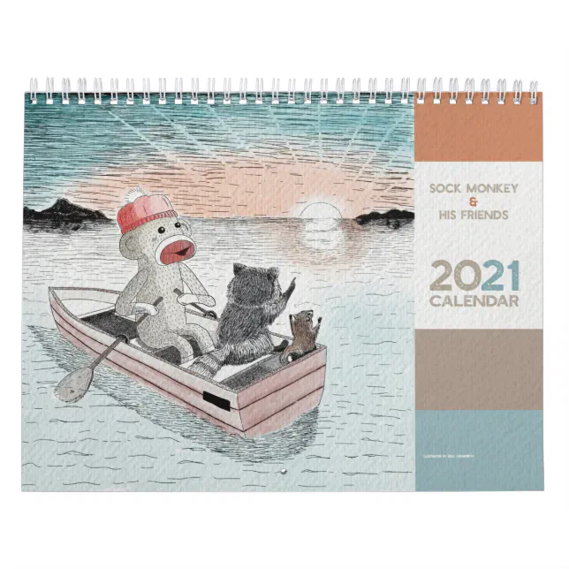 Cute Sock Monkey and His Friends - 2021 Calendar | Zazzle