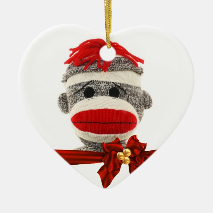 CUTE SOCK MONKEY CHRISTMAS ORNAMENT PERSONALIZED | Zazzle